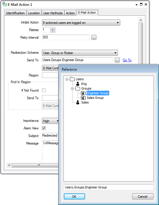 Alarm Redirection Guide - Define the E-Mail Action Details (Configure a Redirection Action)